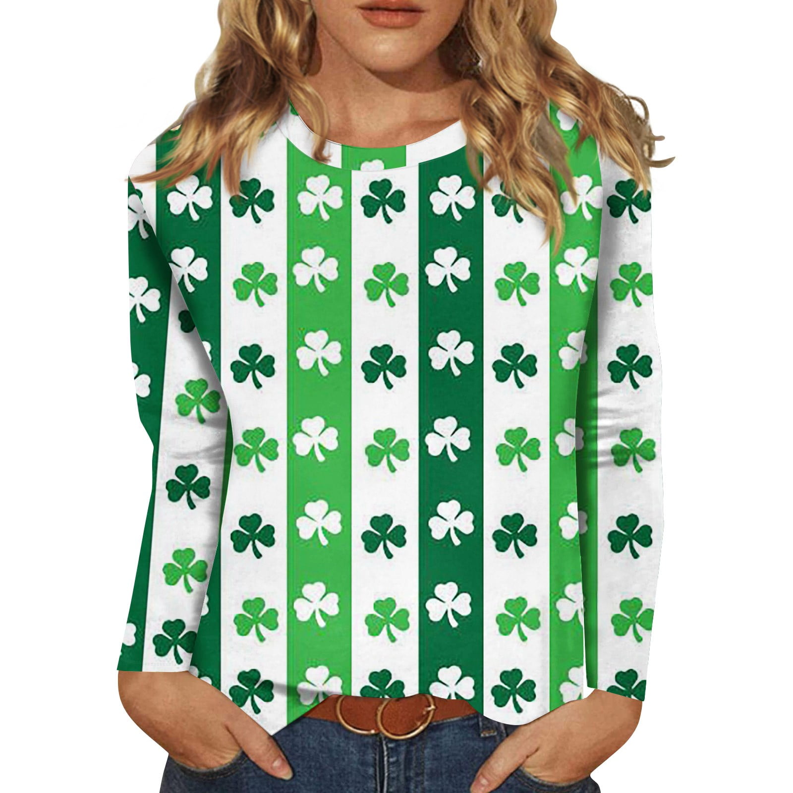 Prdecexlu St Patricks Day Womens Shirts Shamrock Graphic Loose Tees ...