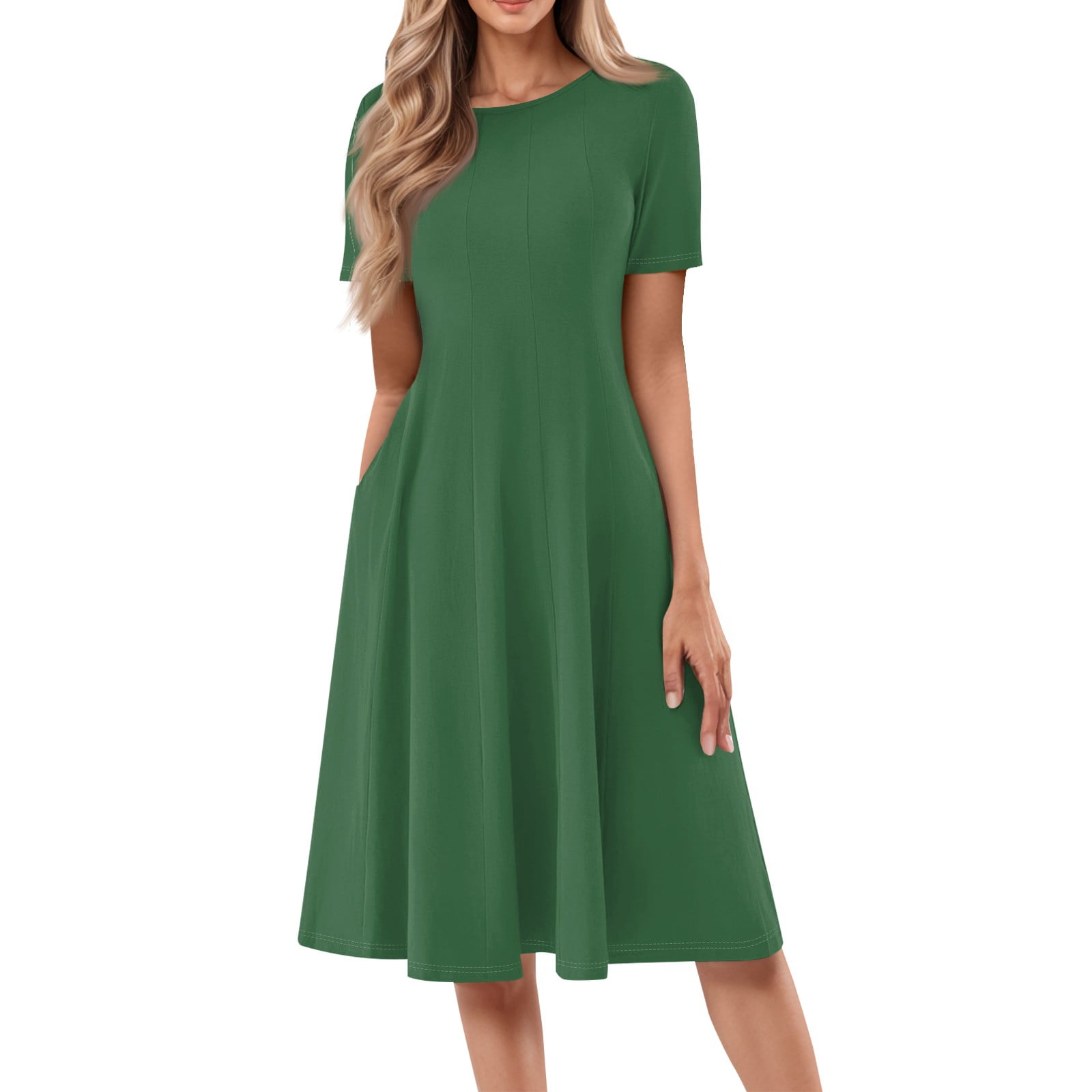 Prdecexlu Summer Dresses for Women 2025 Solid Color Loose Crew Neck ...