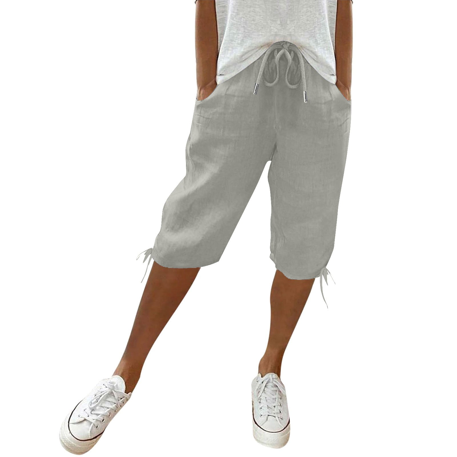 Prdecexlu Summer Shorts for Women 2025 Knee Length Baggy Elastic High ...