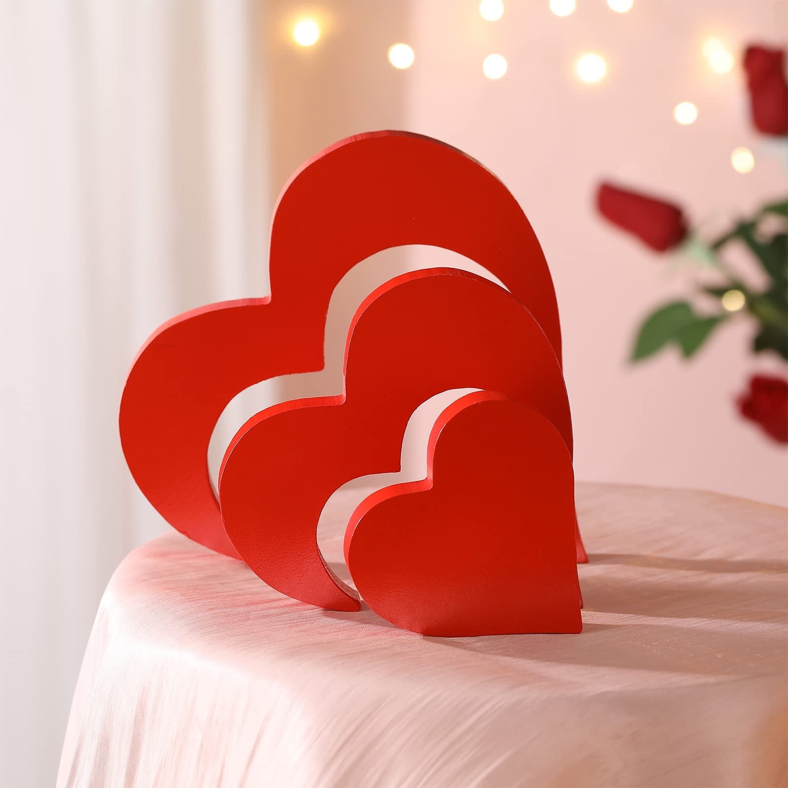 Prdecexlu Valentine's Day Heart Table Centerpiece Wooden Heart Shape ...
