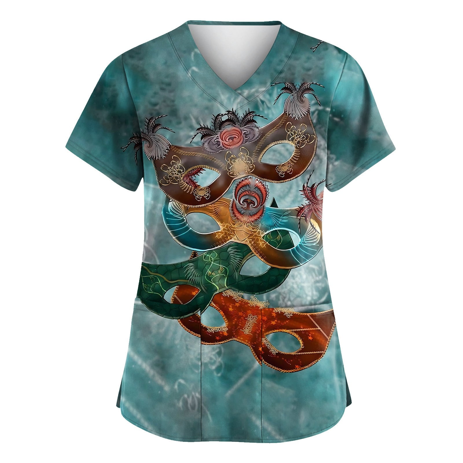 Prdecexlu Women Mardi Gras Scrubs Mask Graphic Cute Scrub Shirts V Neck ...