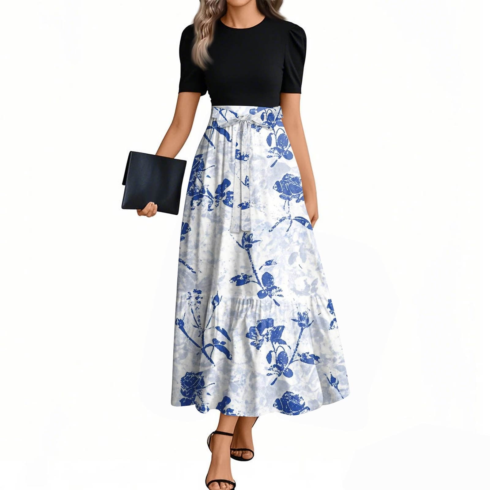 Prdecexlu Womens Spring Dresses Vintage Floral Elegant High Waist Beach ...