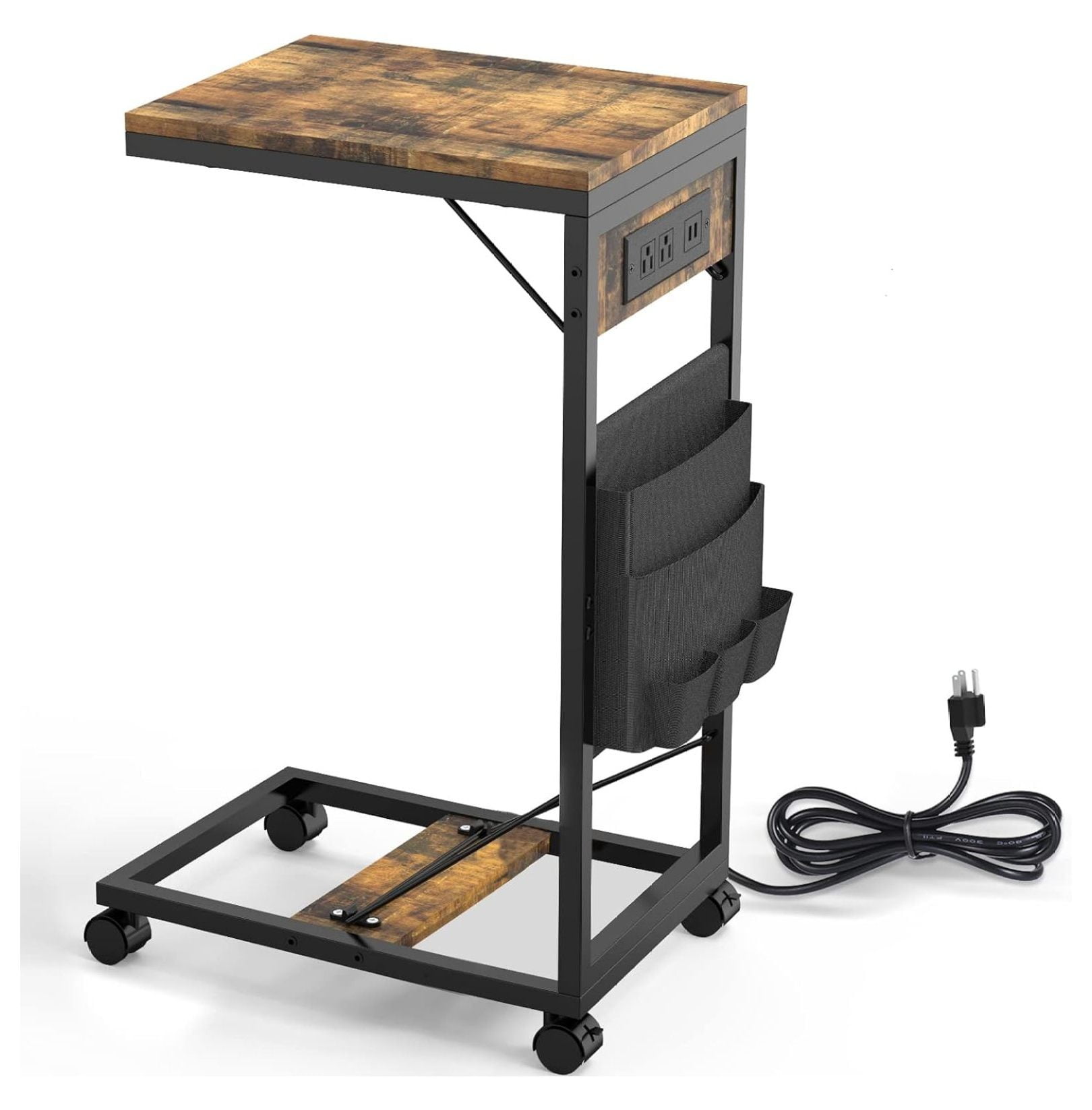 Pre Assembled C Table End Table, Foldable Side Table with Charging ...