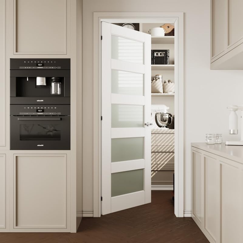 Pre-Assembled Frosted Glass Interior Slab Shaker, for Barn Doors ...