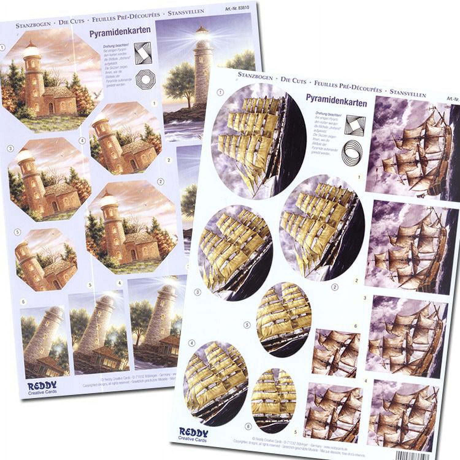 Reddy Creative Cards Pre-Cut 3D Pyramid Cards - Ships & Lighthouses ...