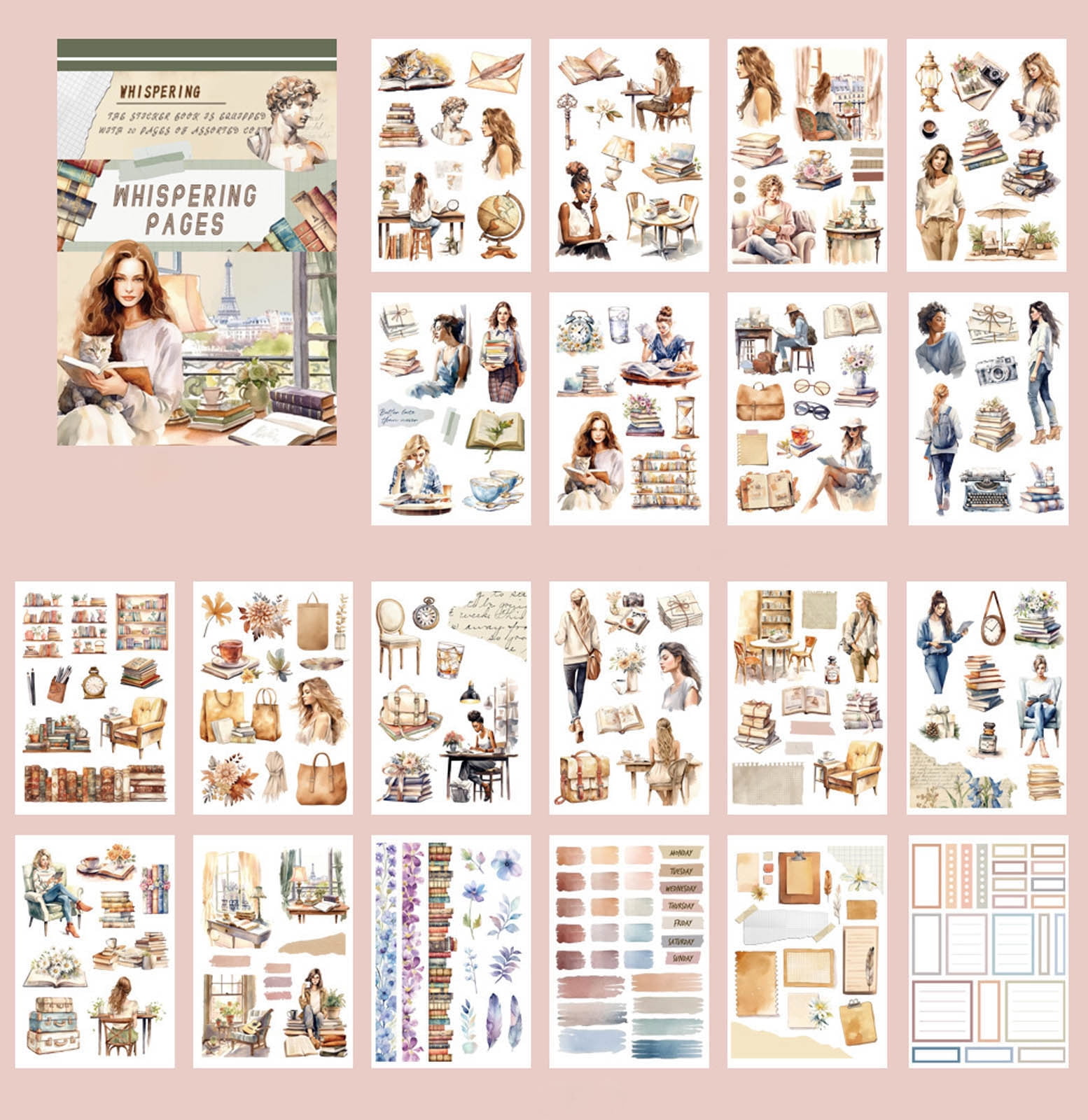 Pre-Cut Journaling Sticker Book 20 Sheets Fashion Women Coffee ...