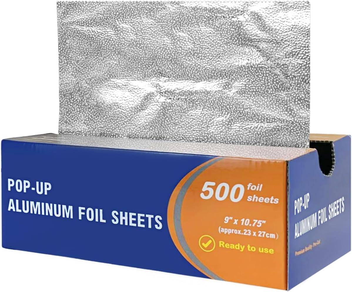 Pre-Cut Pop-Up Aluminum Foil Sheets, 9 x 10.75 Inches, 500 Sheets Bulk ...