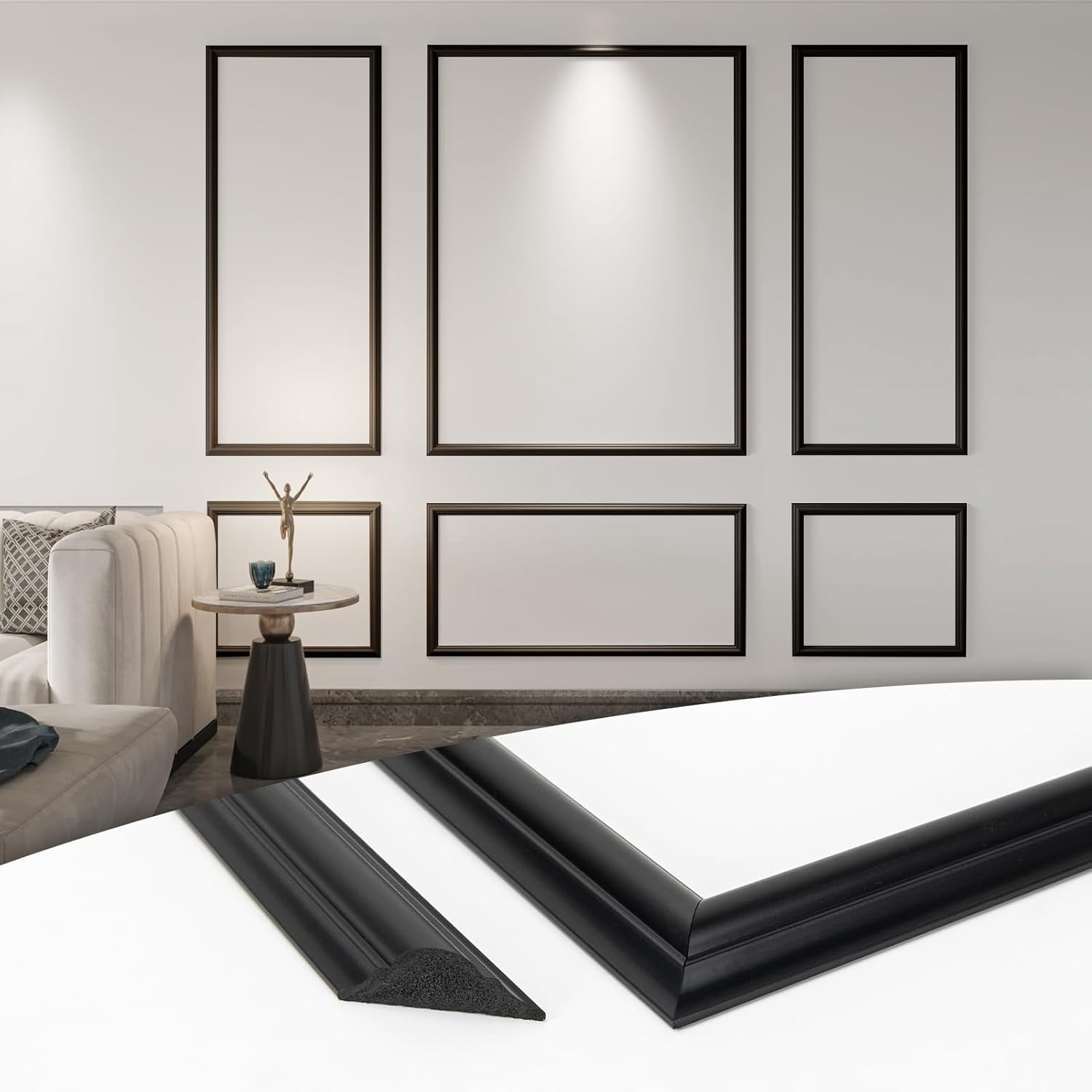 Pre-Cut Wall Molding Set of 6 pcs, Ready-to-Assemble Wainscoting Panels ...