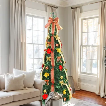 6 FT Pre Lit Pre Decorated Christmas Tree Pop Up Christmas Tree with ...