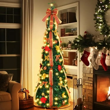 iFanze 7.5FT Slim Christmas Tree with 200 LEDs, Non-Plastic, Outdoor ...