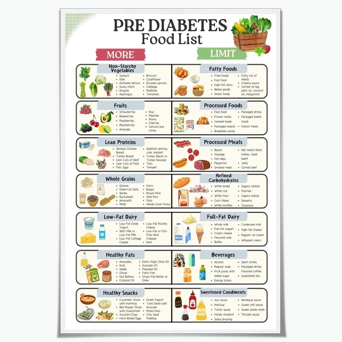 Pre Diabetes Food List Chart Poster Diabetic Snacks List Food Diet ...