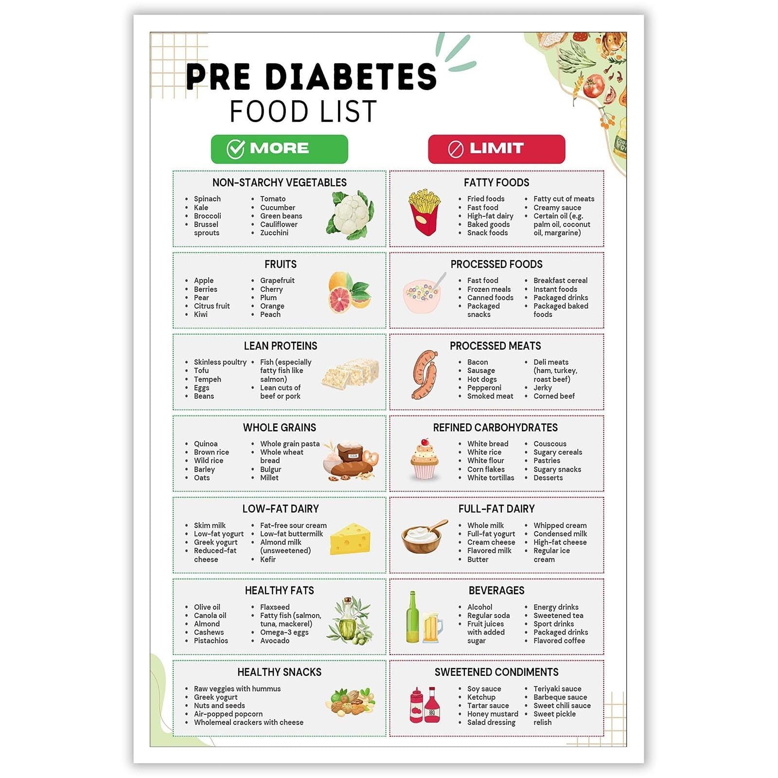 Pre Diabetic Food List Poster Diabetes Low Sugar Meal Plan Grocery Type ...