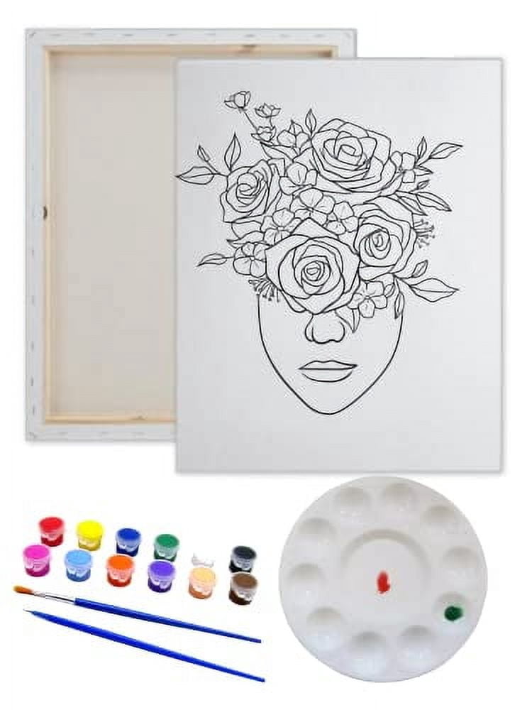 Pre Drawn Canvas Flower Lady Paint Kit | Adult & Teen Sip and Paint ...