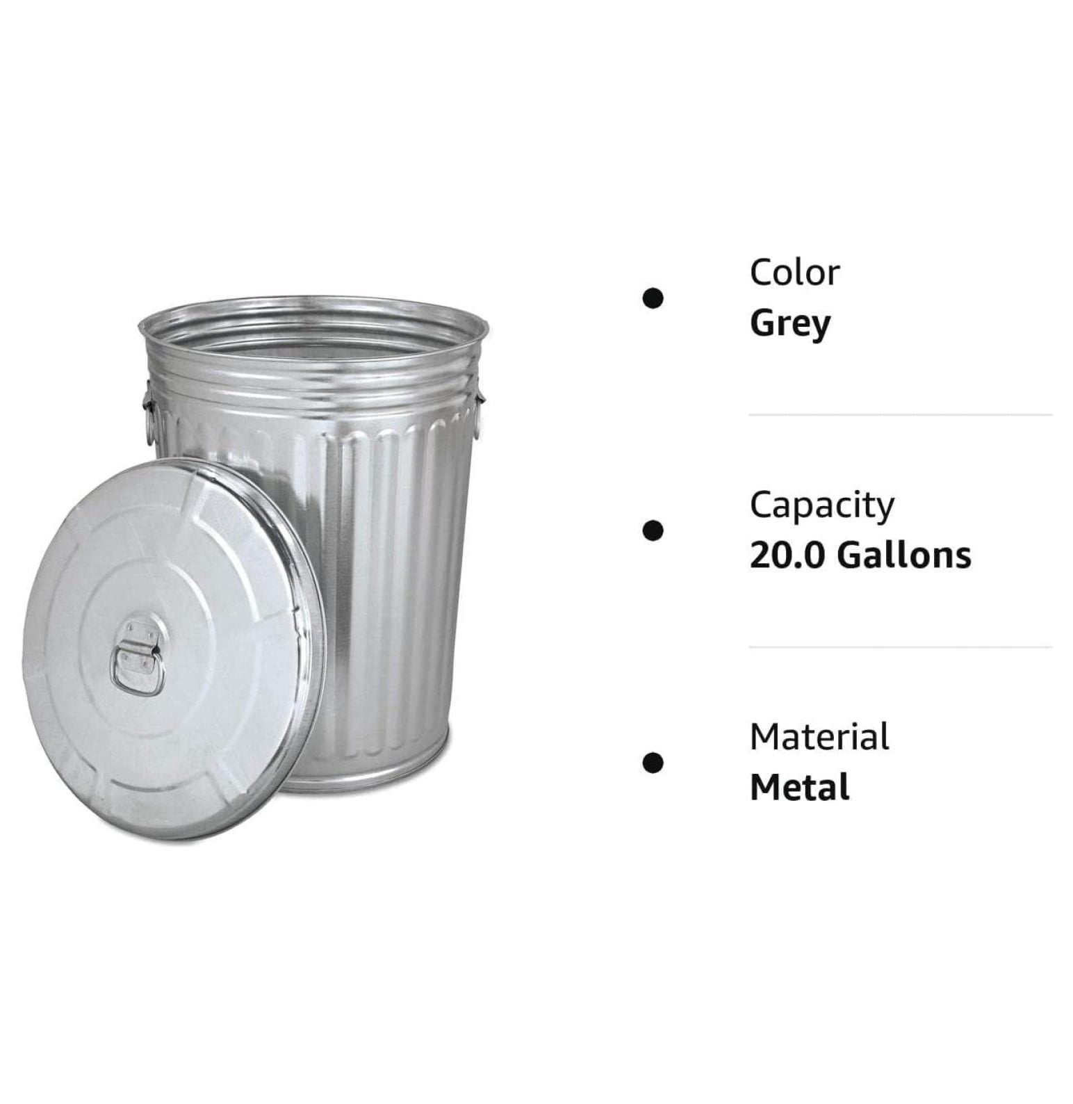 Pre-Galvanized Trash Can with Lid Round, Steel, 20gal, Grey, Outdoor ...