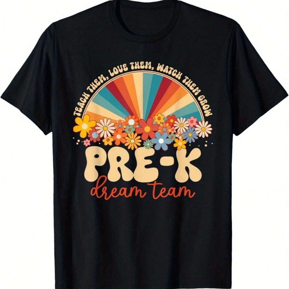 Pre-K Dream Team Retro Groovy Rainbow Back To School Teacher T-Shirt ...