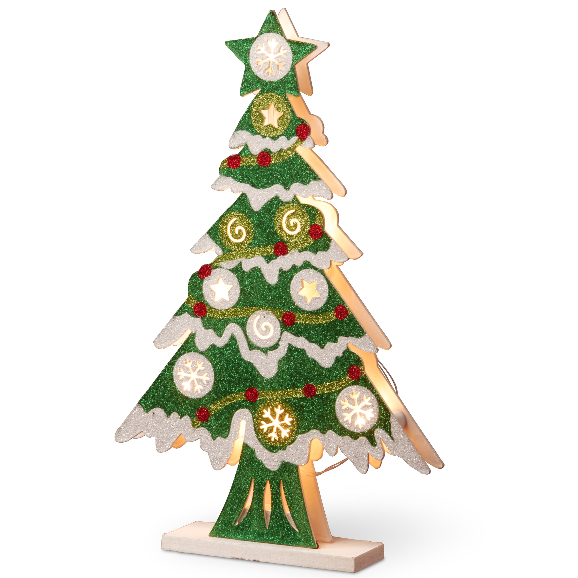 Pre-Lit 17" Wooden Christmas Tree - Walmart.com