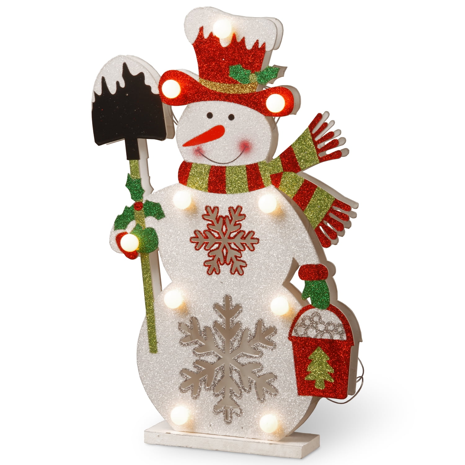 Pre-Lit 17" Wooden Snowman - Walmart.com