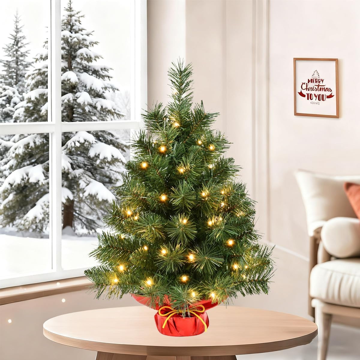 Pre-Lit 2ft Small Christmas Tree, Tabletop Christmas Trees with 50 LED ...