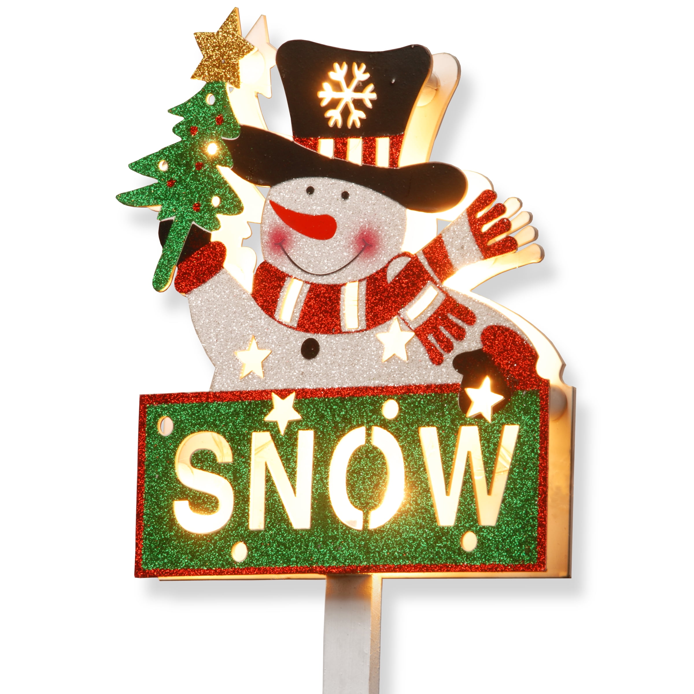 Pre-Lit 35" Snowman with SNOW Sign - Walmart.com