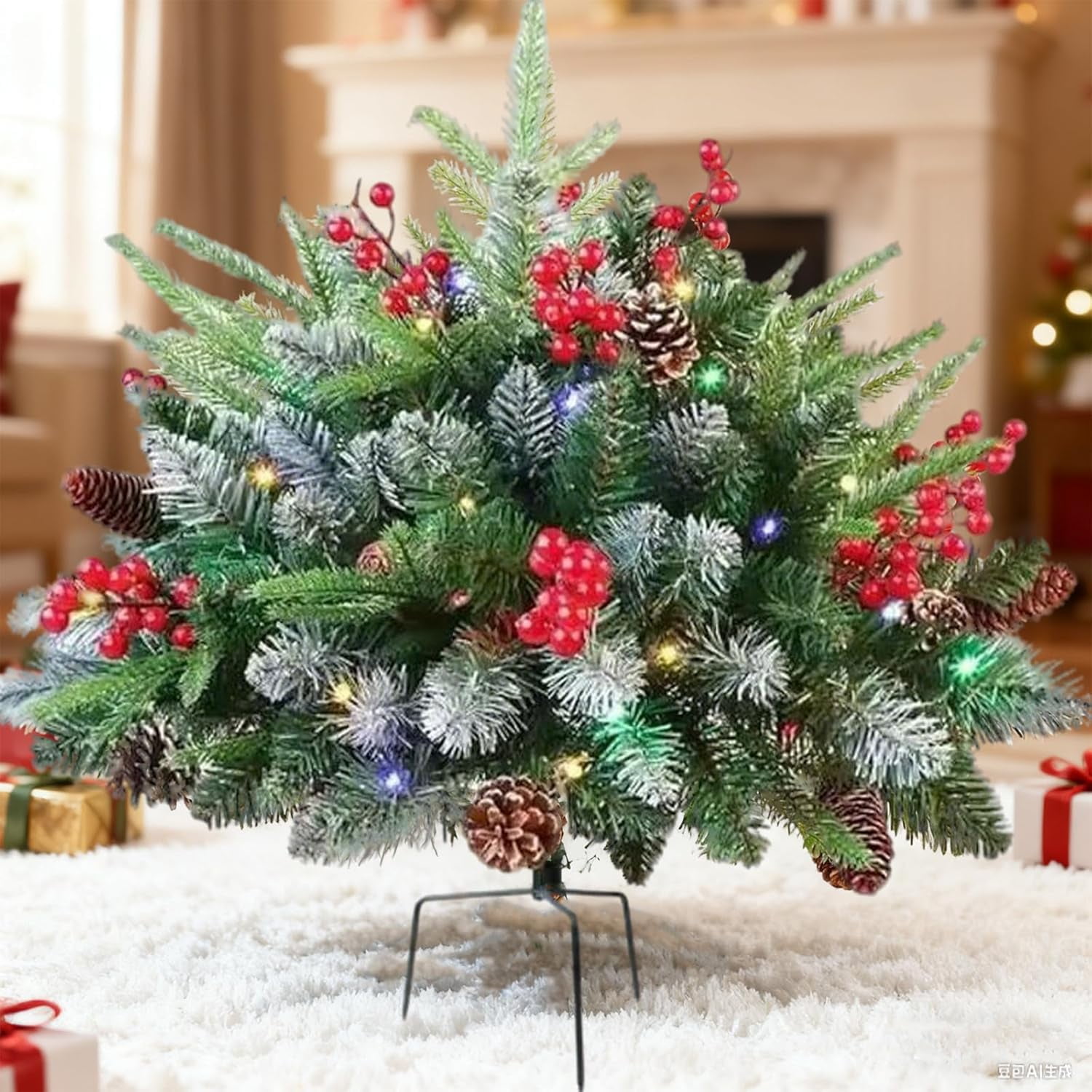 Pre-Lit Artificial Christmas Tree Urn Filler,8 Modes & 6-Hour Timer ...