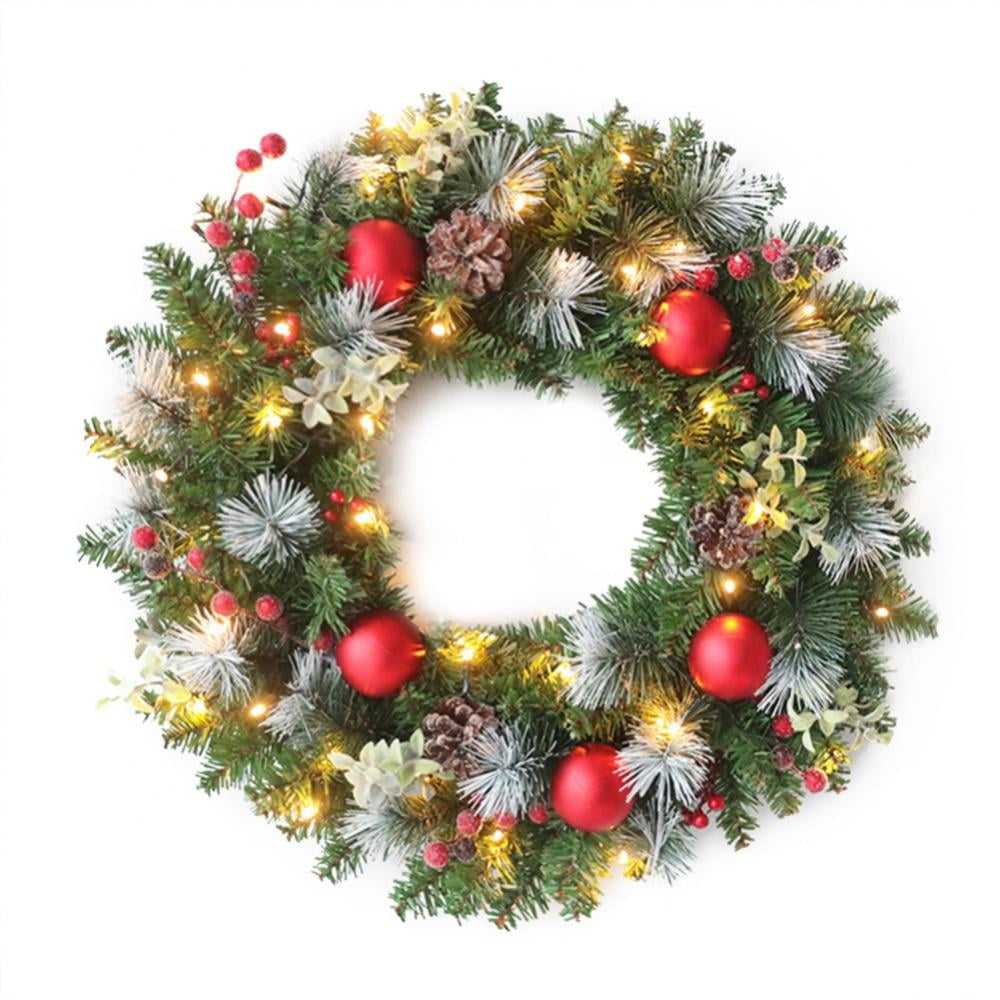Pre-Lit Artificial Christmas Wreath, Green, Wintry Pine, White Lights ...