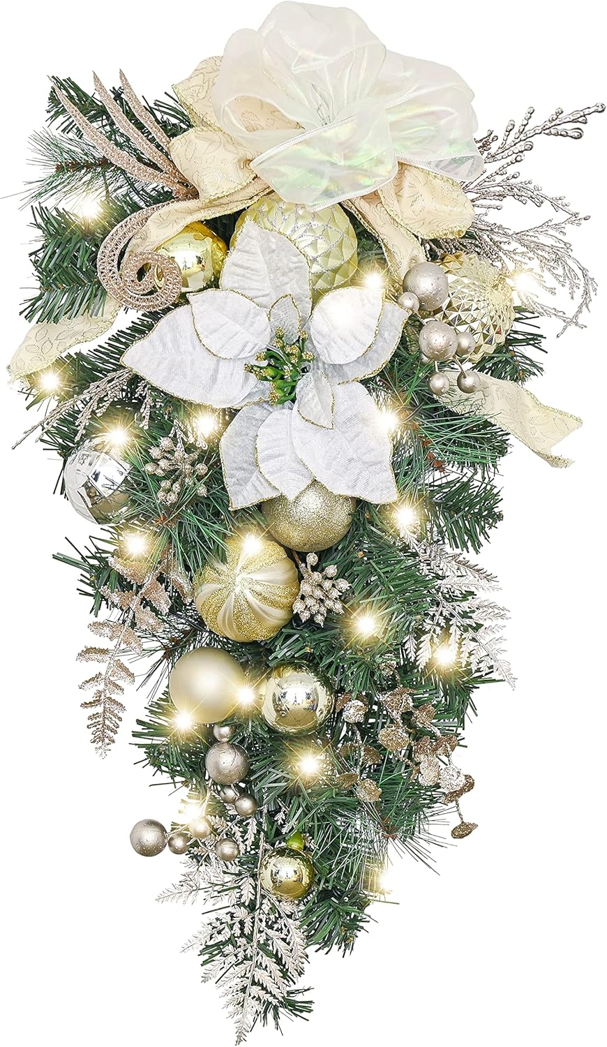 Pre-Lit Christmas Teardrop Swag for Decorating Outdoor, 24 Inch Mailbox ...