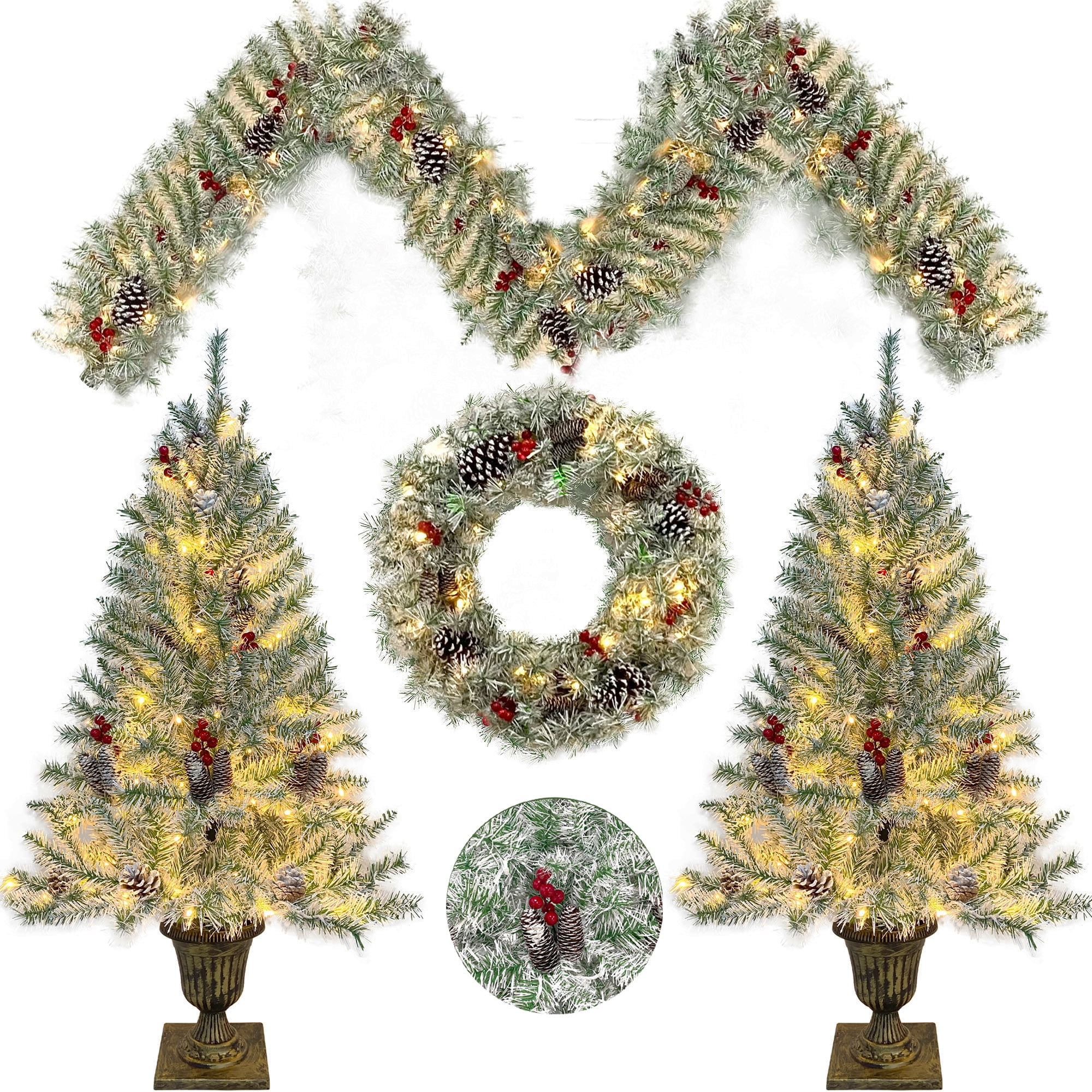 Seizeen Pre-Lit 4 Pcs Christmas Decor Set, Indoor/Outdoor with 2 ...