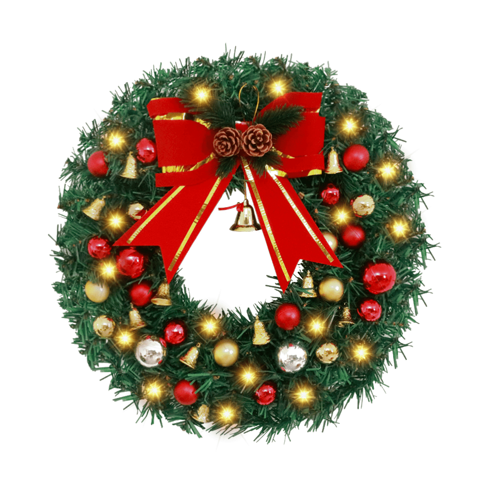 Pre-lit LED Xmas Wreath, Large Red Bow & Colored Balls, Battery ...