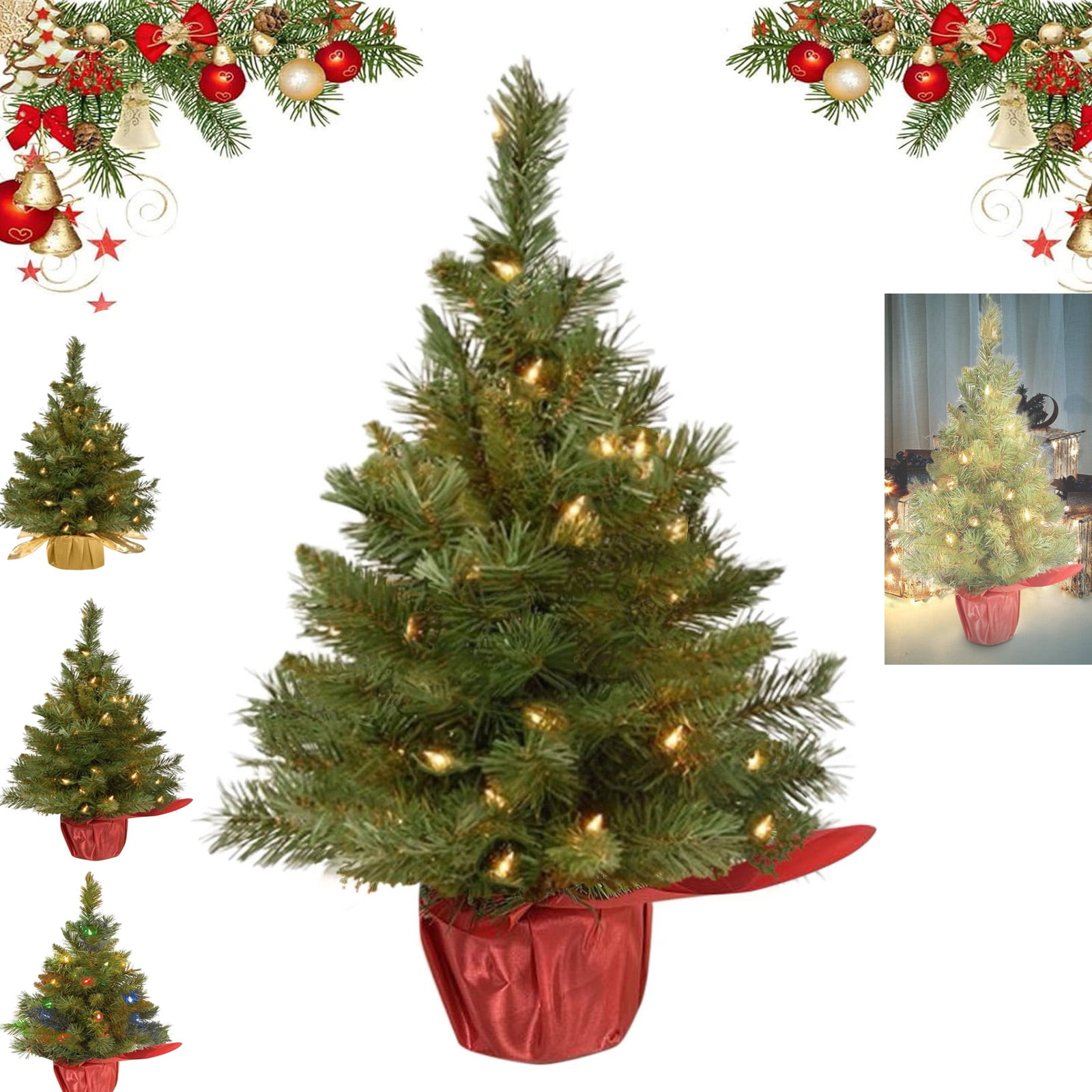 Pre-Lit Tabletop Christmas Tree,Small Artificial Fir Tree With Warm ...