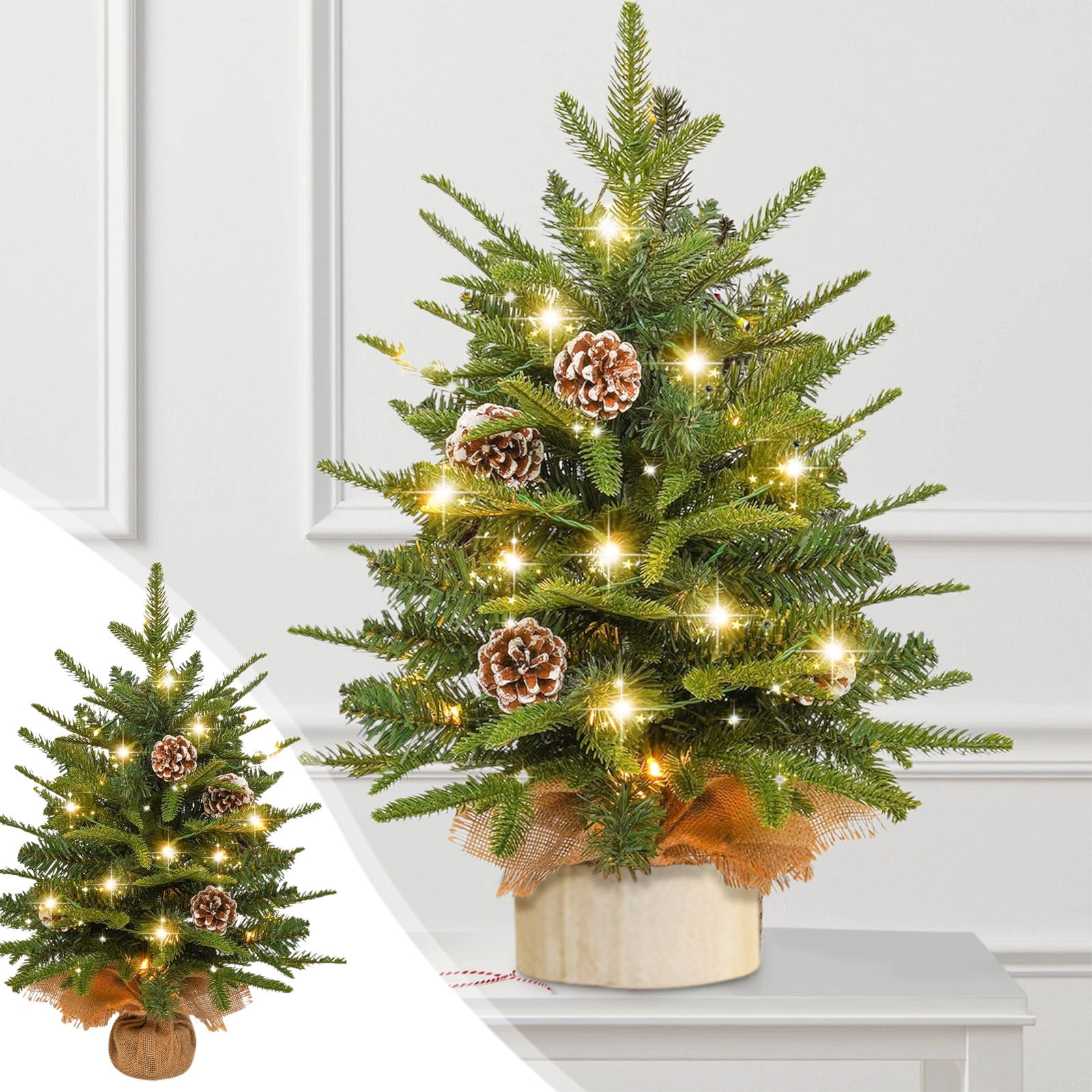 Pre-Lit Tabletop Christmas Tree,Tabletop Small Christmas Tree,60CM Small Artificial Fir Tree ...