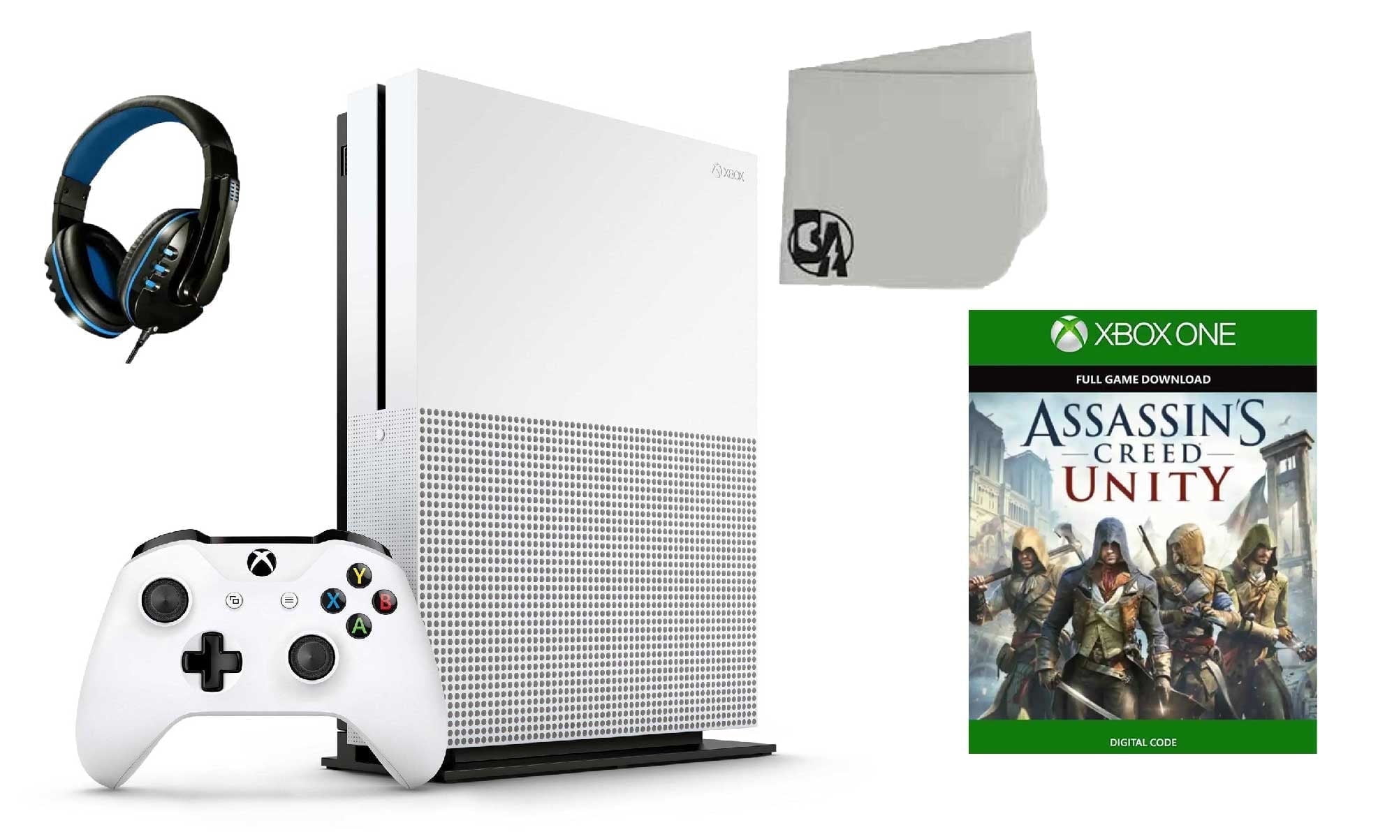 Pre-Owned 234-00051 Xbox One S White 1TB Gaming Console with Assassin's Creed- Unity BOLT AXTION ...