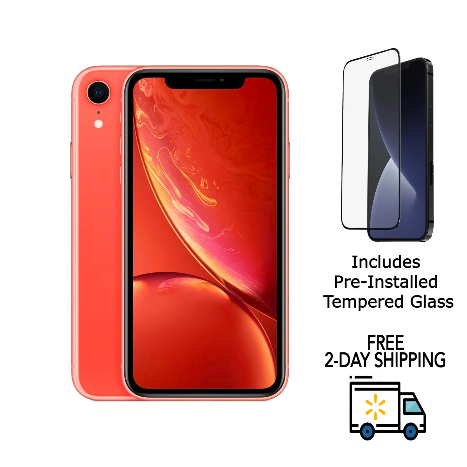Pre-Owned Apple iPhone XR (Unlocked) 64GB Coral (A1984) Bundle with Pre-Installed Tempered Glass ...