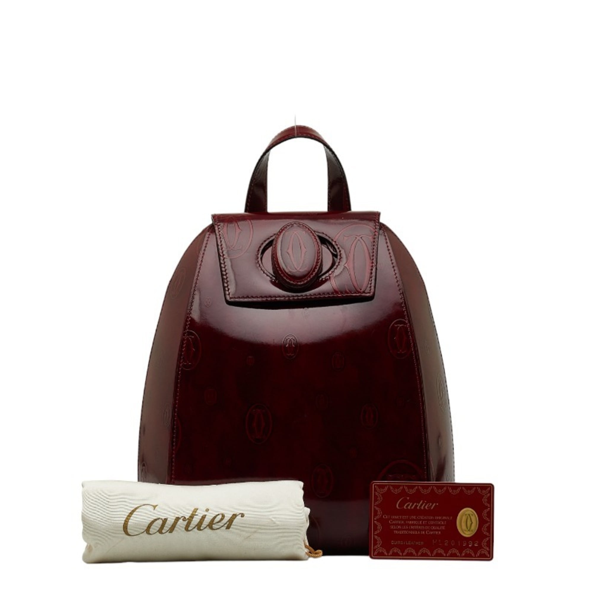 Pre-Owned Cartier Happy Birthday Rucksack Backpack Wine Red Patent ...