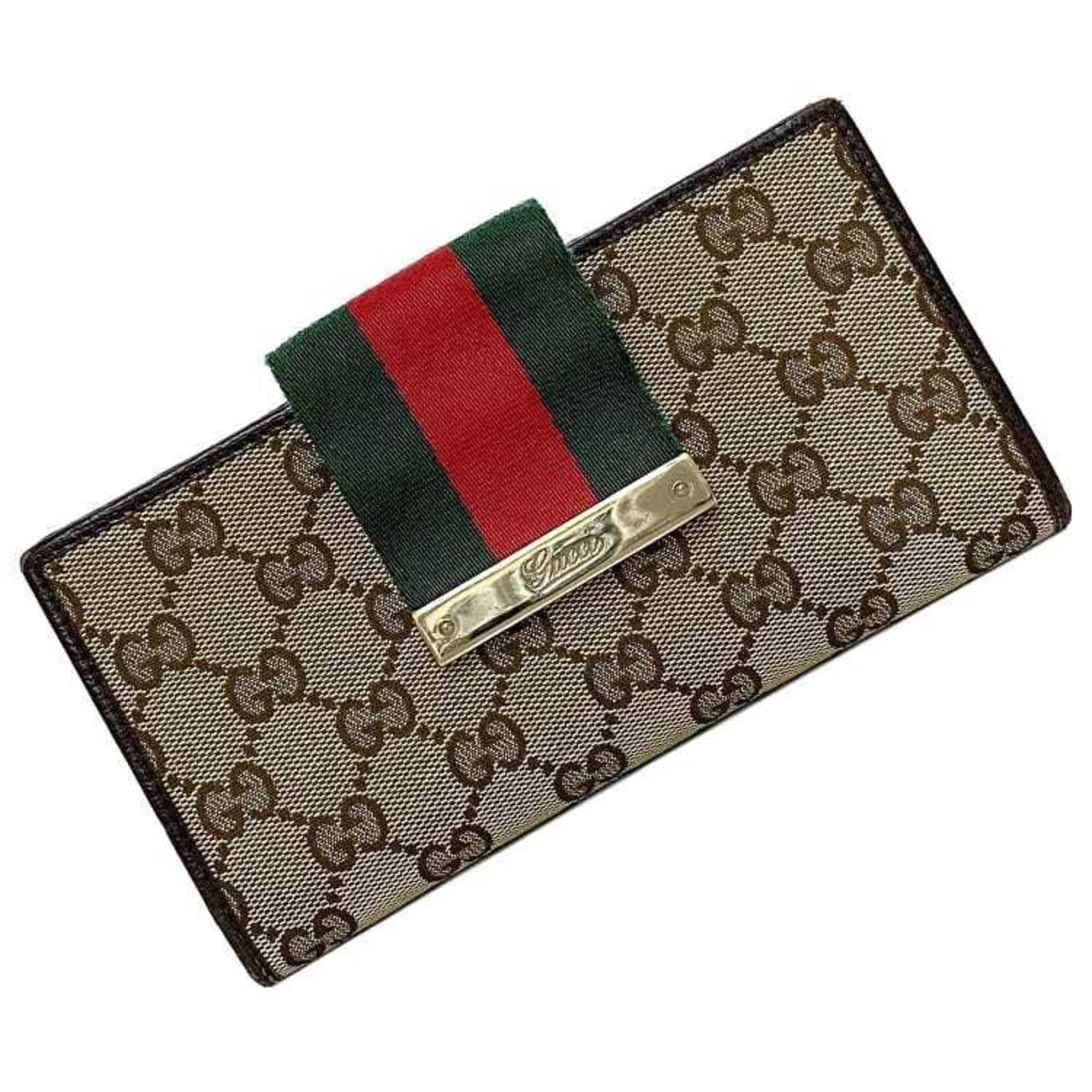 Pre-Owned Gucci Bifold Long Wallet Beige Brown Webbing Line 181668 ...