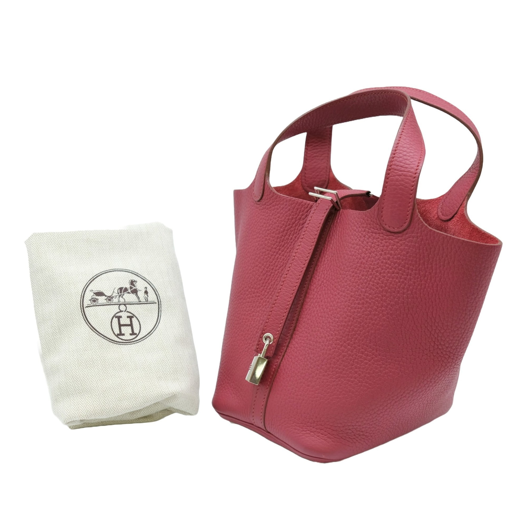 Pre-Owned HERMES Picotin Lock PM Handbag Tote Bag Leather Rouge H (Like ...