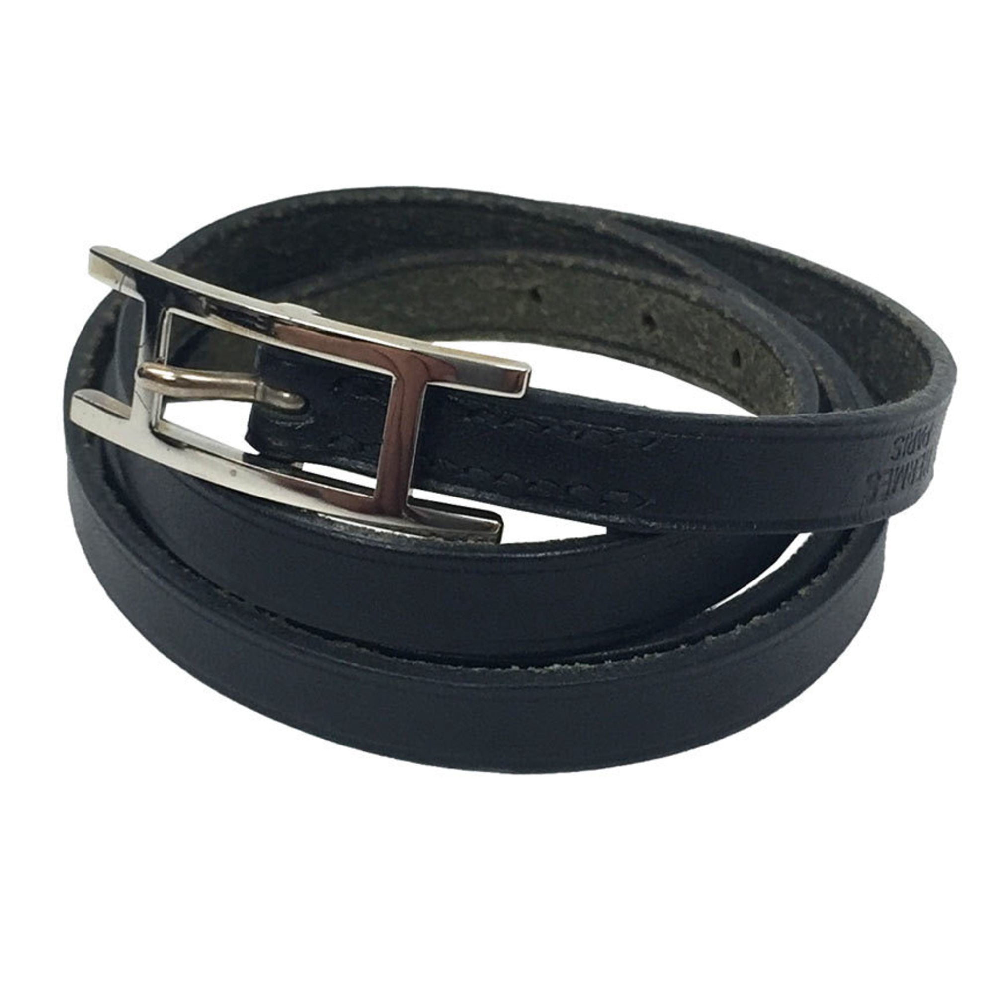 Pre-Owned Hermes HERMES Api3 Leather Bracelet Choker Black Api aq10172 ...