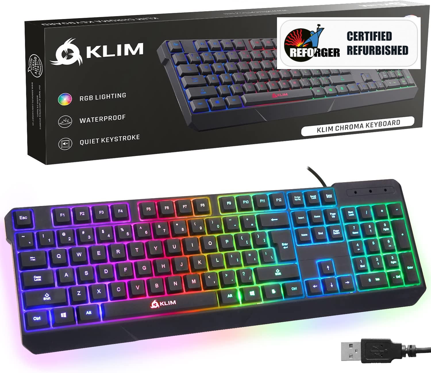 Restored KLIM Chroma Gaming Keyboard Wired USB + Durable, Ergonomic ...