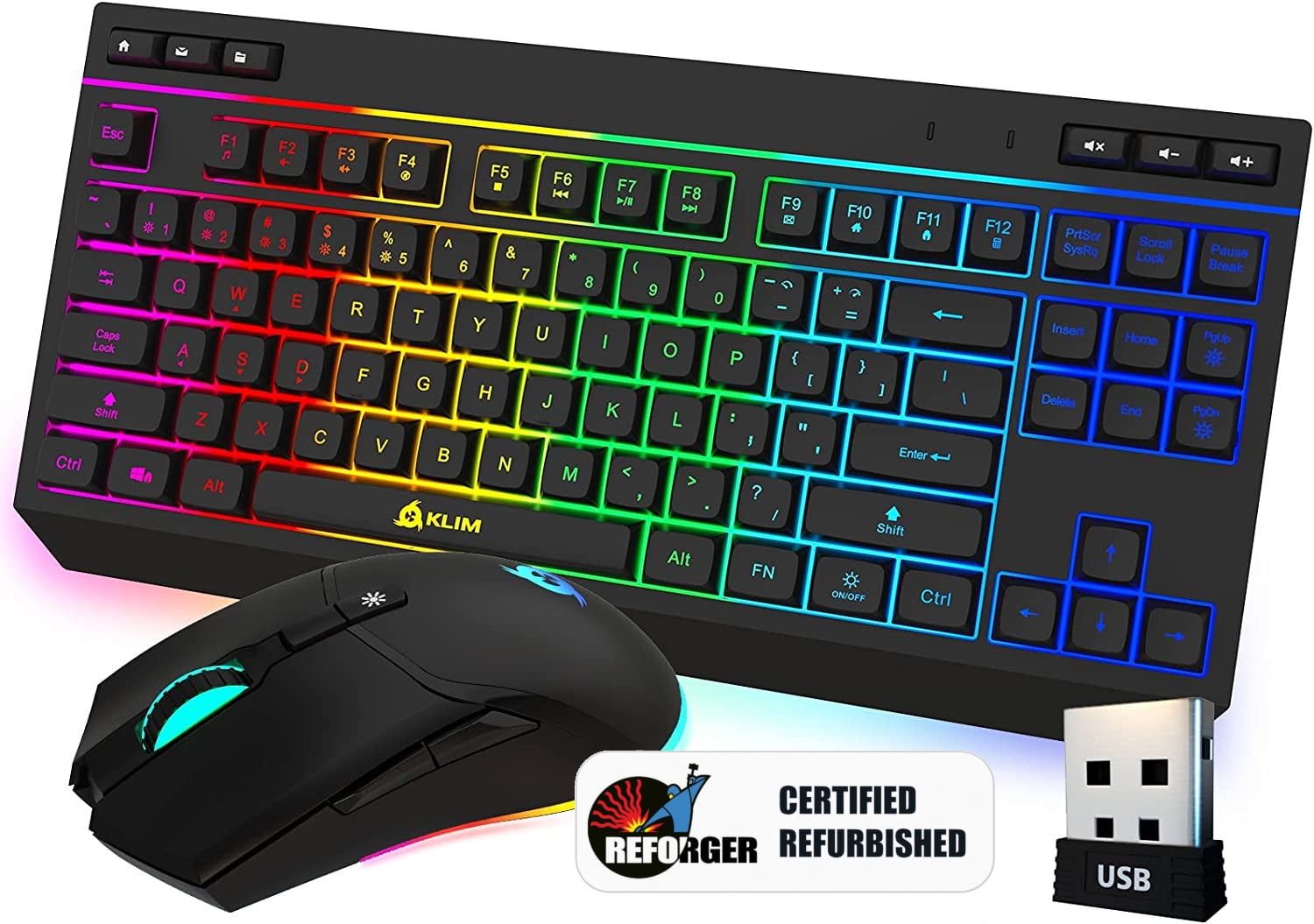 Restored KLIM Duo TKL Wireless Gaming Keyboard & Mouse Combo, RGB ...