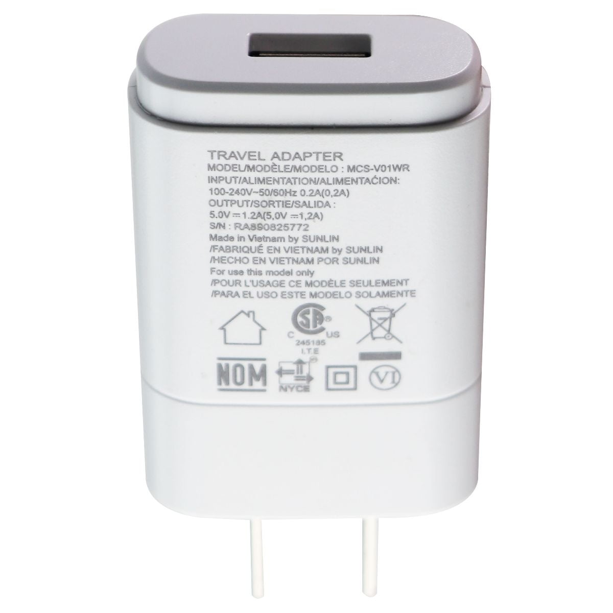 LG Single USB (5.0V/1.2A) Travel Wall Charger Adapter, White, Pre-Owned ...