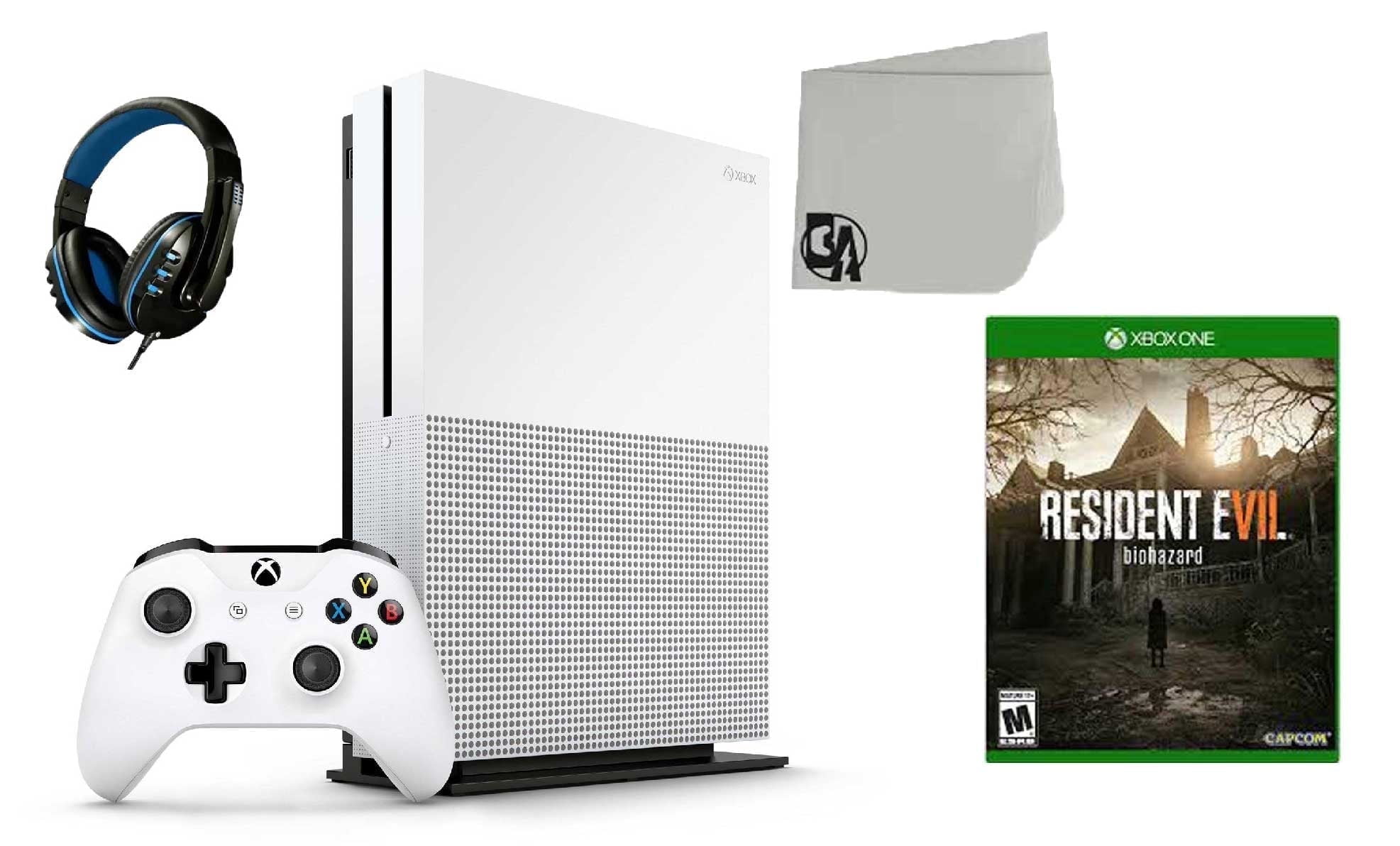 Pre-Owned Microsoft Xbox One S 500GB Gaming Console White with Resident Evil 7 BOLT AXTION ...