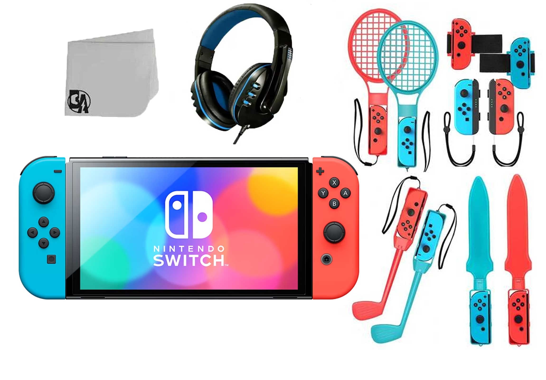 Restored Nintendo Switch Model Neon Blue/Neon Red with HeadSet Bolt ...