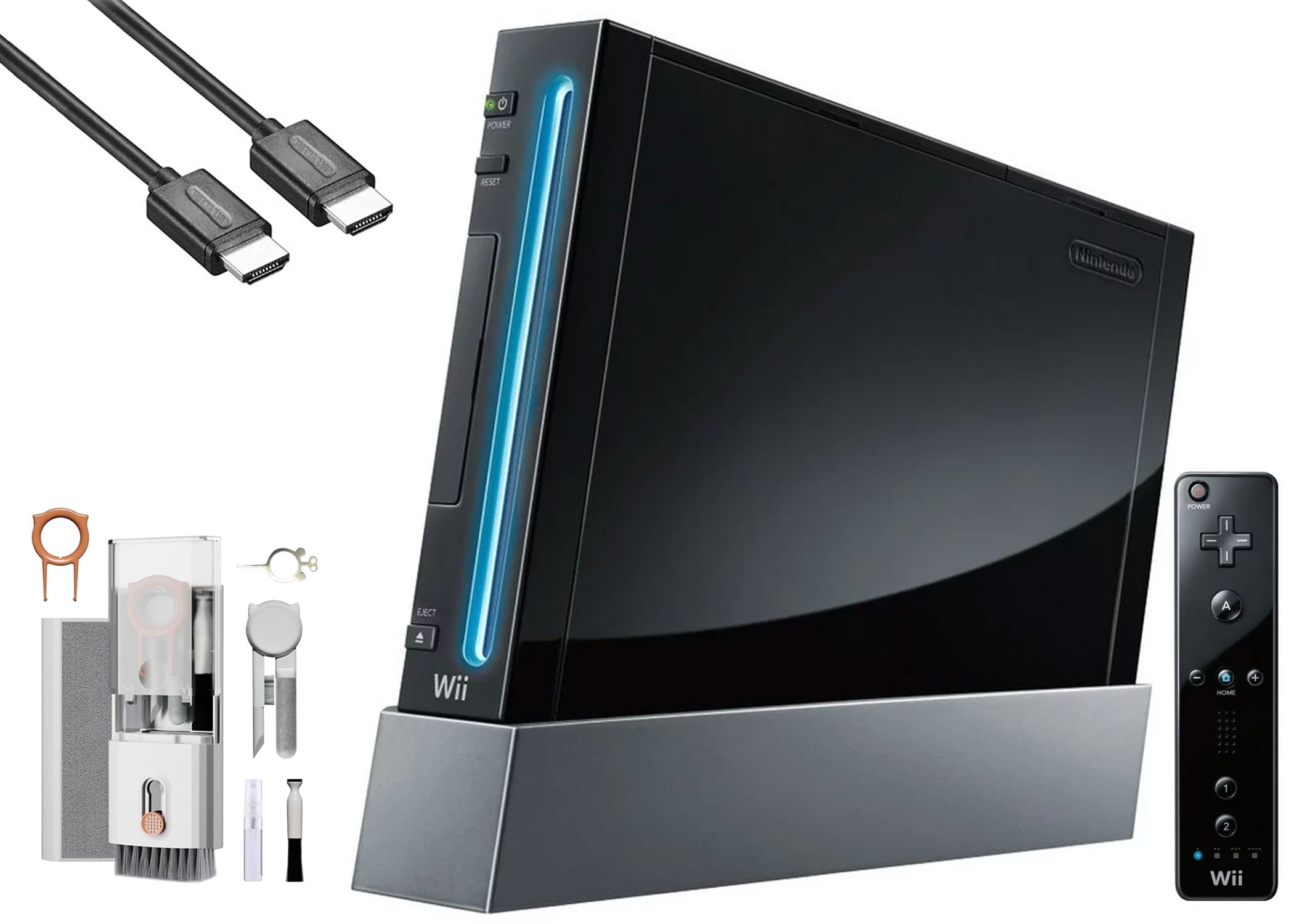 Restored Nintendo Wii Black Gaming Console + HDMI Cable Cleaning Kit ...