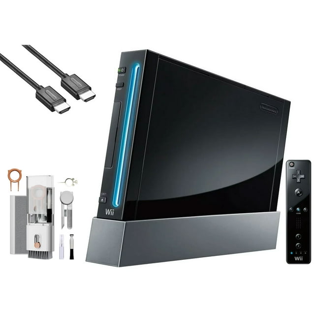 Restored Nintendo Wii Black Gaming Console + HDMI Cable Cleaning Kit ...