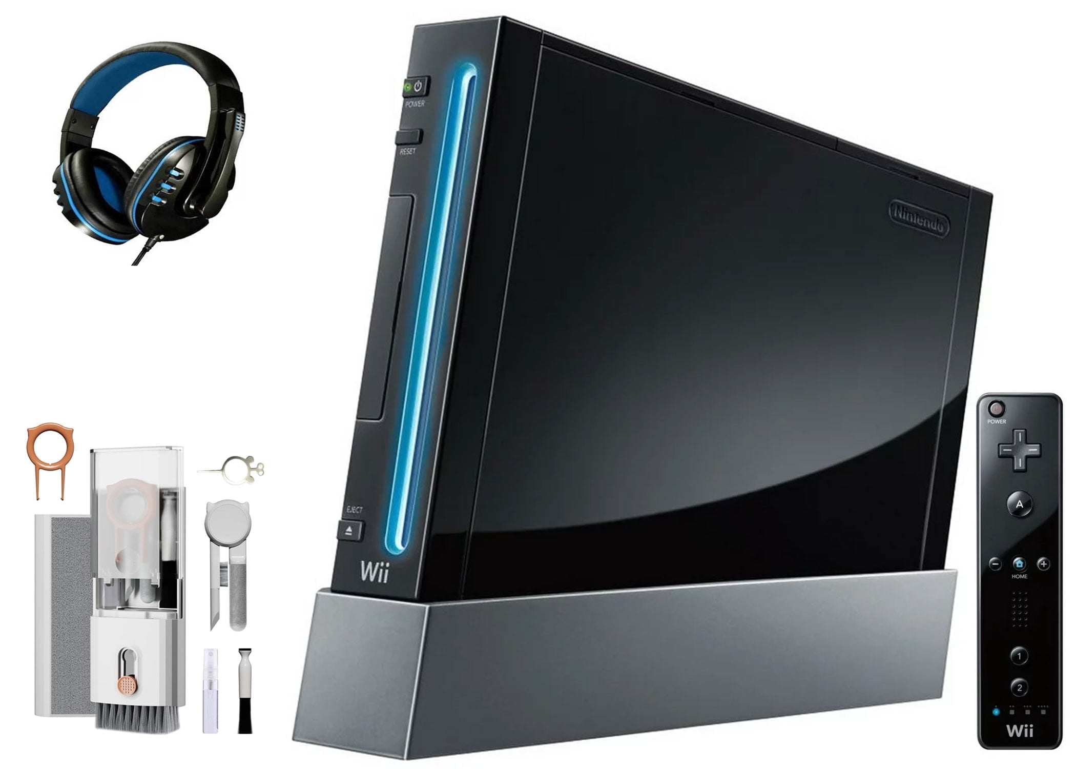 Restored Nintendo Wii Black Gaming Console + Headset Cleaning Kit BOLT ...