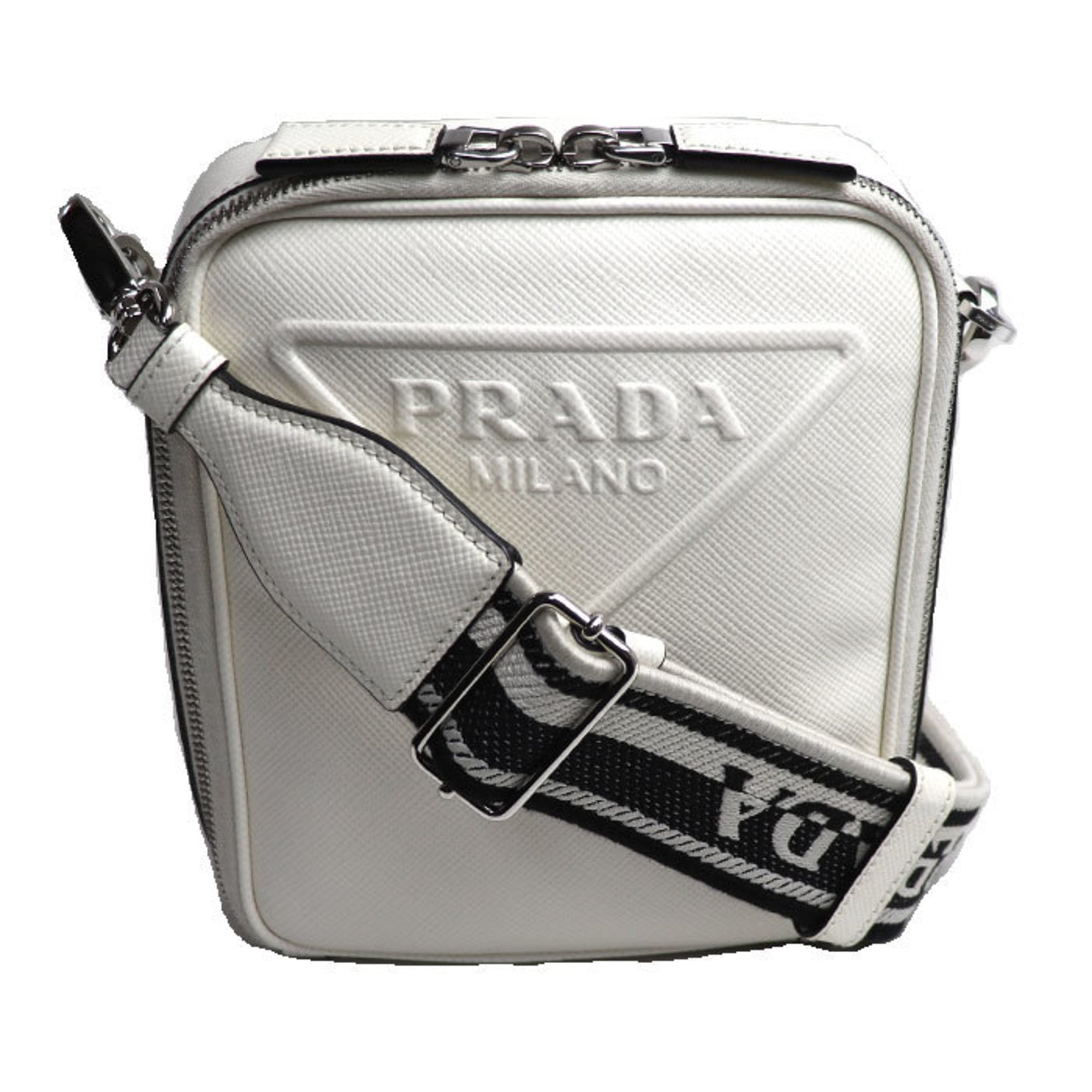 Pre-Owned PRADA Saffiano Triangle Shoulder Bag White 2VH154 Pre-Owned PRADA Saffiano Triangle Shoulder Bag White 2VH154
