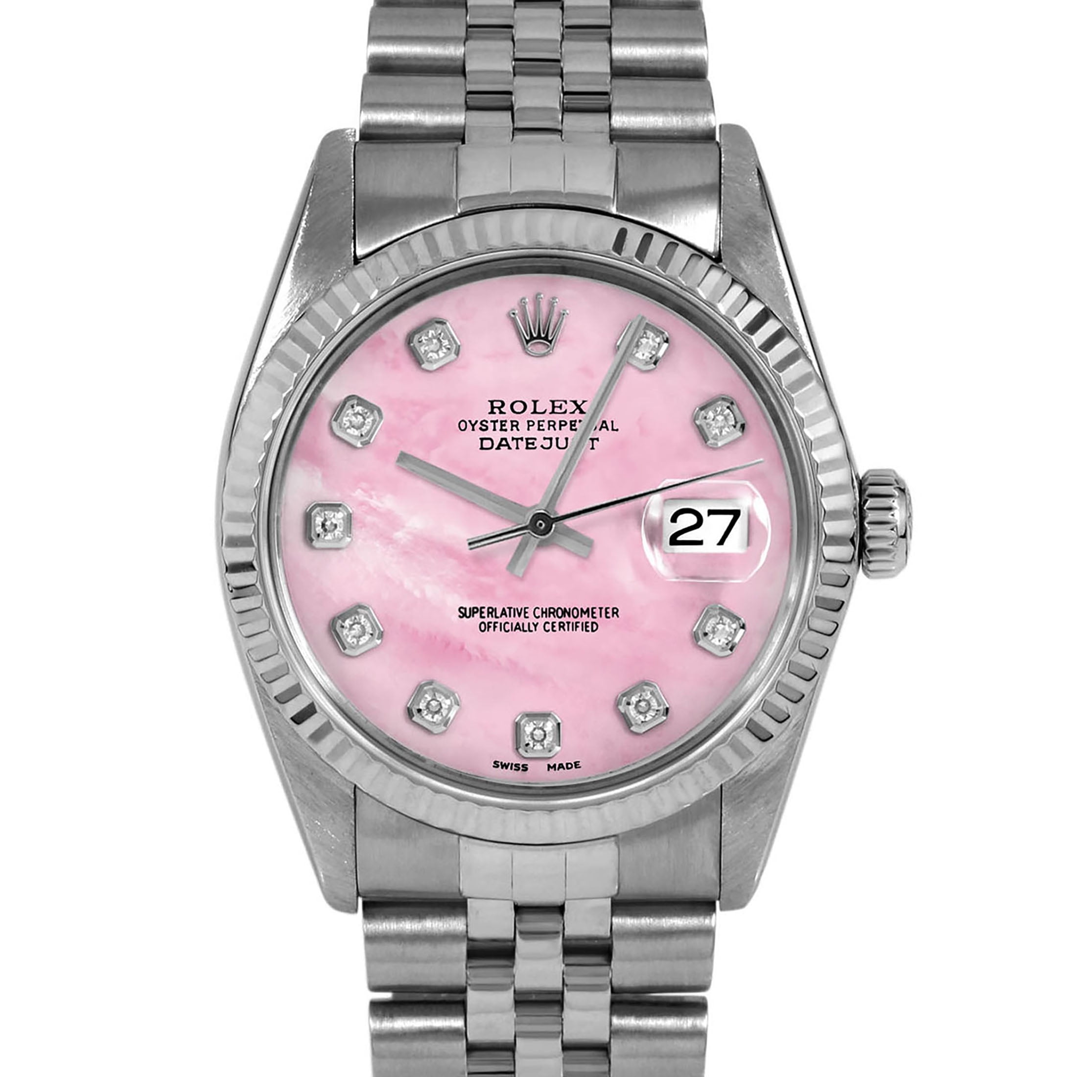 Pre-Owned Rolex 16014 Men's 36mm Datejust Wristwatch Pink Mother of ...