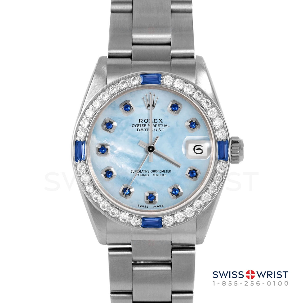 Pre-Owned Rolex 6827 Midsize Ladies 31mm Datejust Wristwatch Light Blue ...