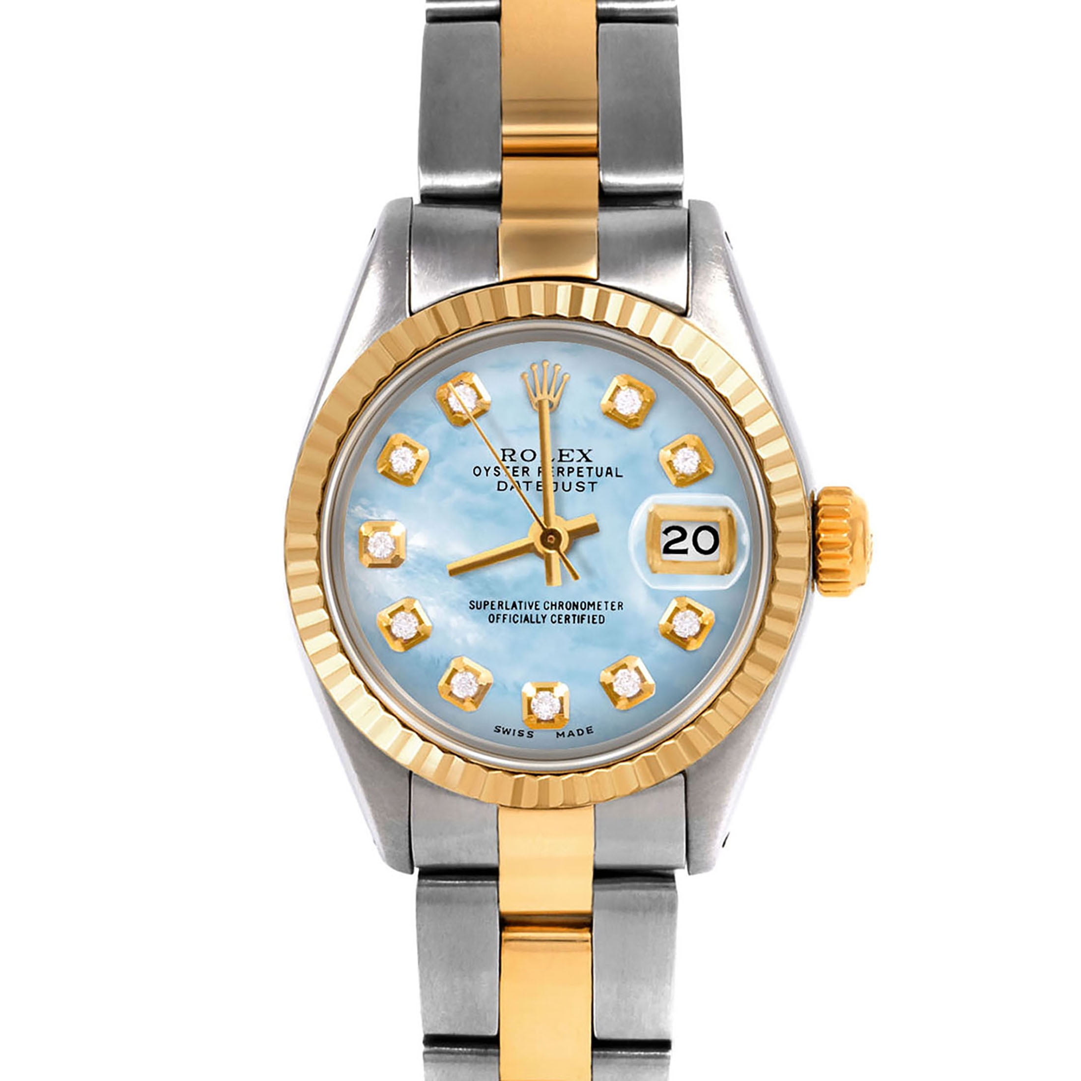 Pre-Owned Rolex 6917 Ladies 26mm Datejust Wristwatch Light Blue Mother ...