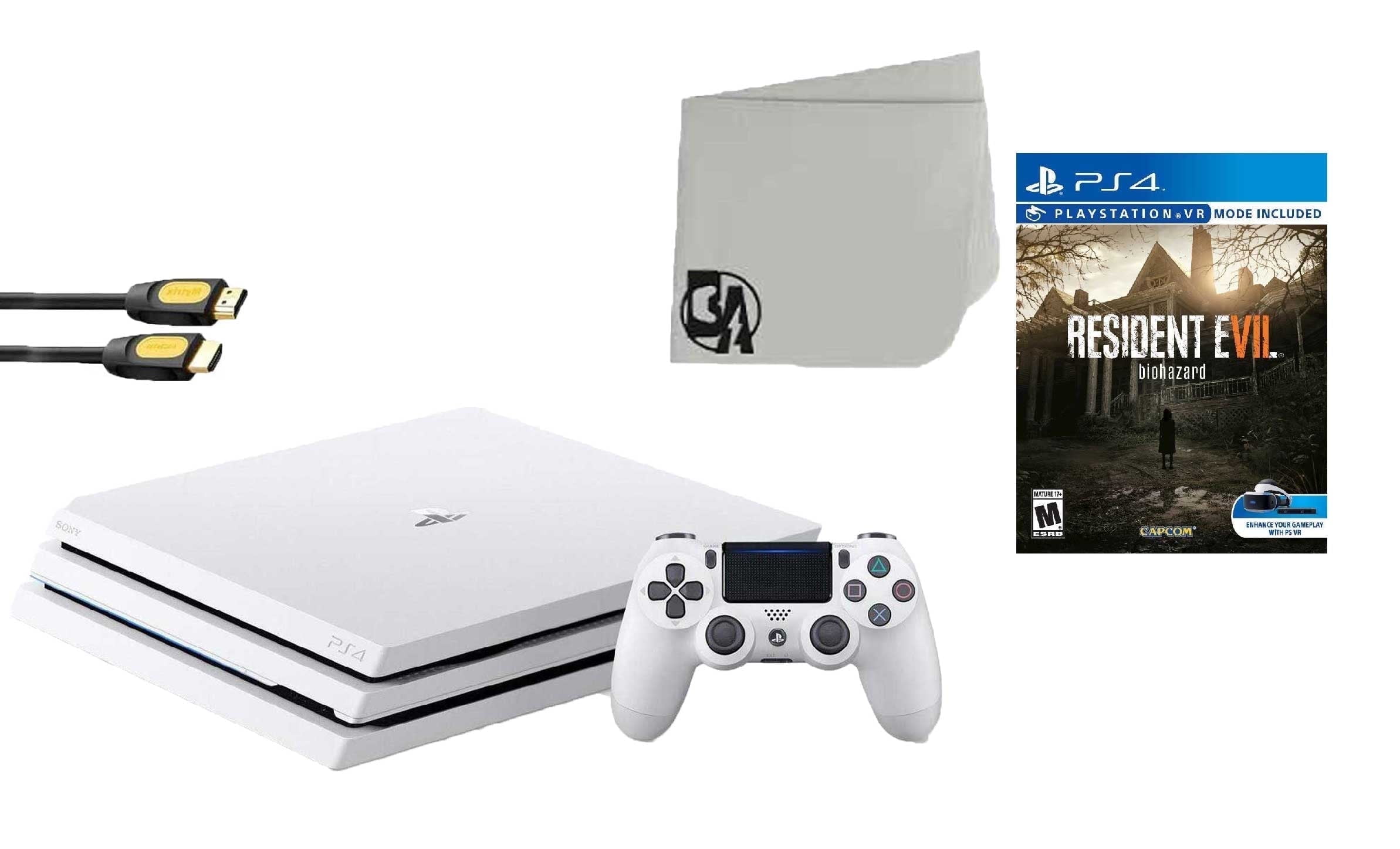 Pre Owned Sony PlayStation 4 PRO Glacier 1TB Gaming Console White with Resident Evil 7 BOLT AXTION Bundle Walmart