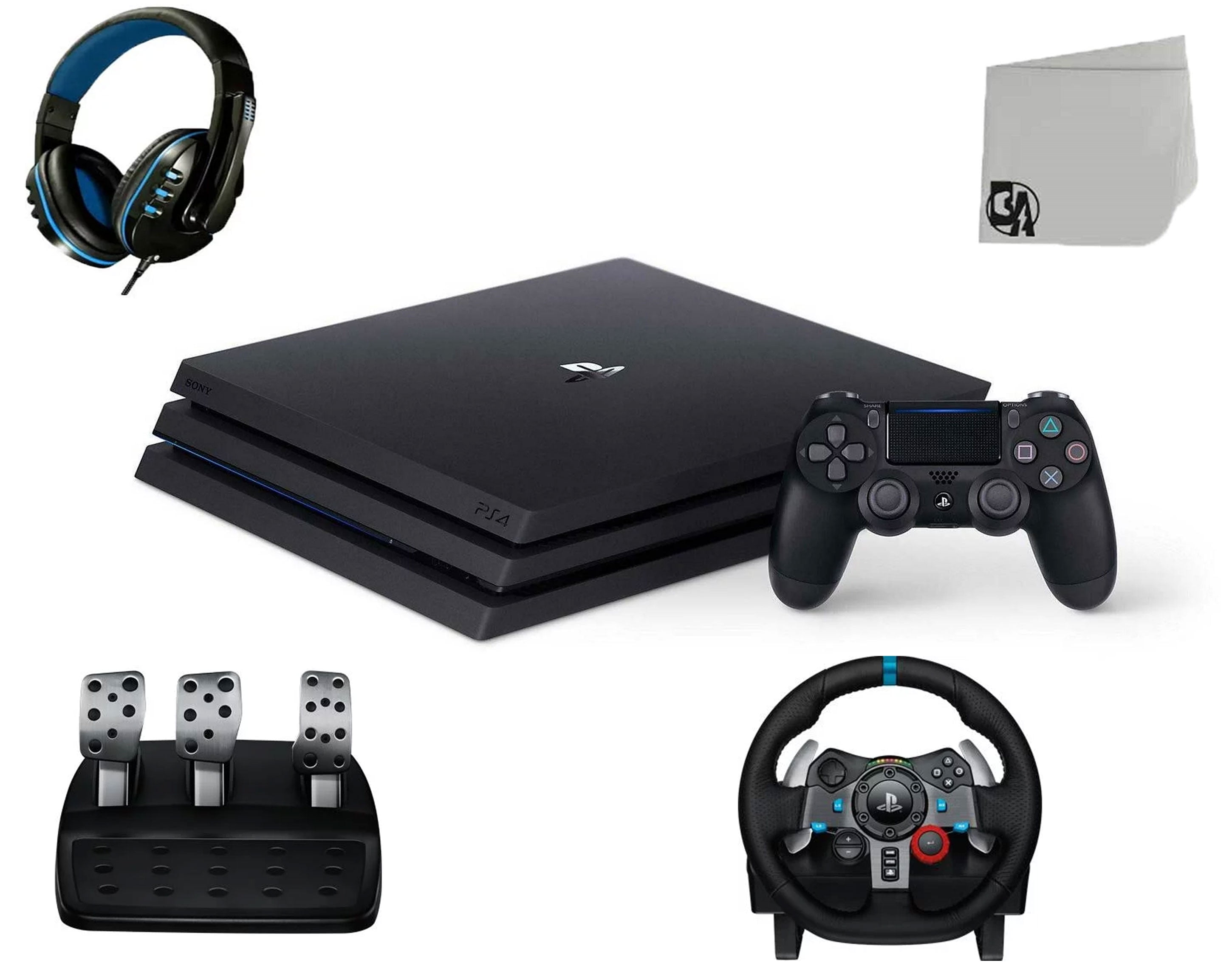 Restored Sony PlayStation 4 Pro 1TB Gaming Console Black with Logitech Driving Wheel BOLT AXTION ...